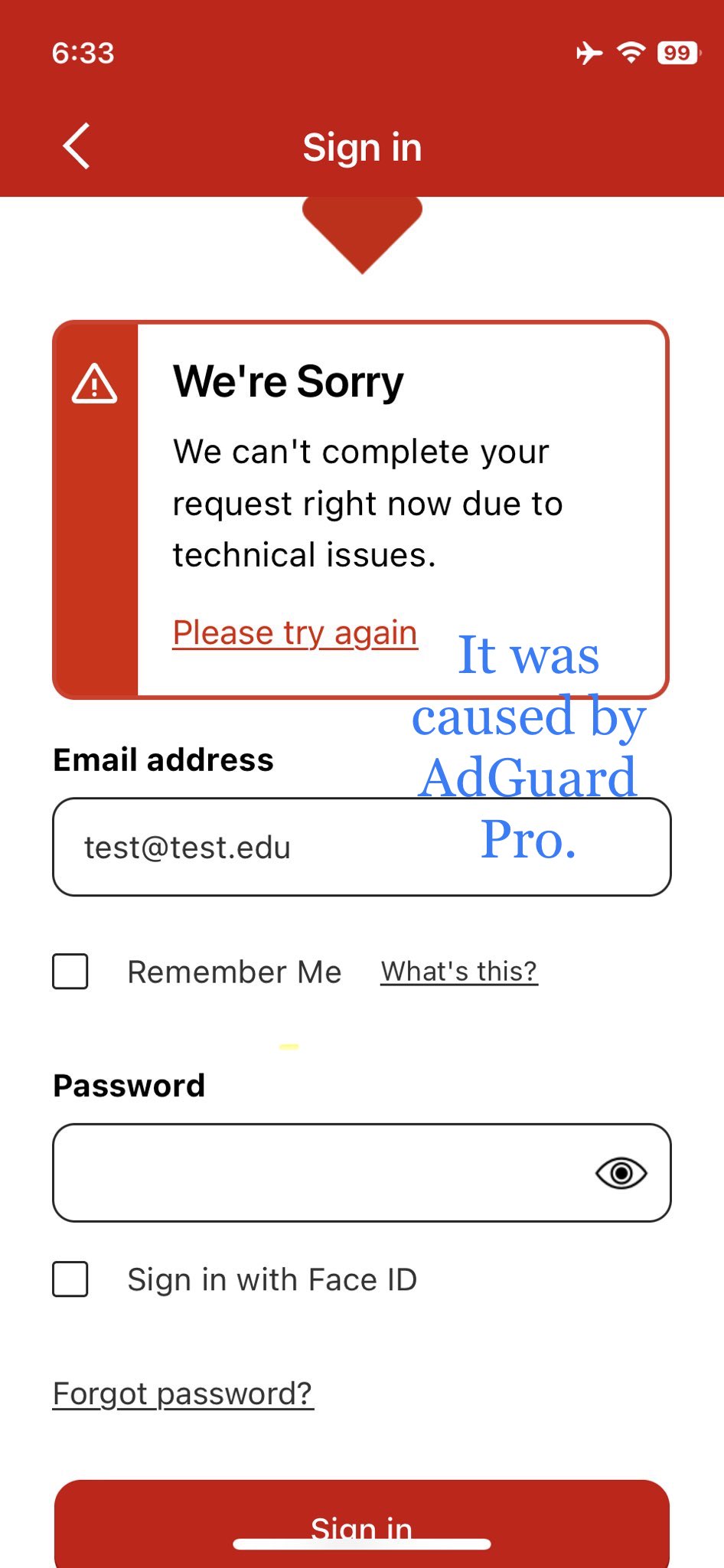 "We're Sorry -- We can't complete your request right now due to technical issues." in iOS app ...